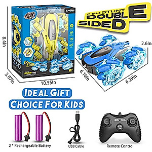 YUZ Remote Control Car, RC Stunt Cars Double Side 360° Flips Rotating Toy, 4WD 2.4Ghz with Colorful Lights LED Lights Adults Boys Girls Kids Gift 2Pcs Rechargeable Batteries