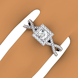 Dazzlingrock Collection 0.50 Carat (Cttw) 14K Round Diamond Swirl Split Shank Halo Engagement Ring 1/2 CT, White Gold, Size 7.5