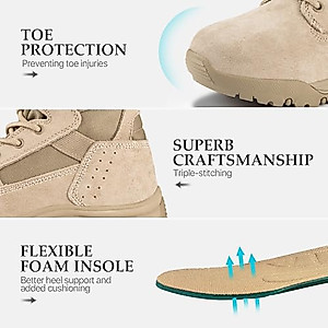 FREE SOLDIER Men's Tactical Boots 8 Inches Lightweight Combat Boot Durable Suede Leather Military Work Boots Desert Boot (Tan, 11)