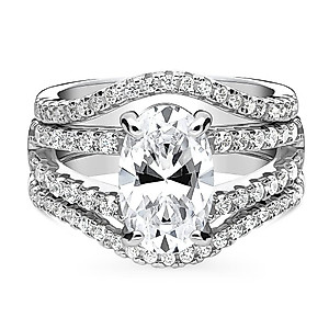 BERRICLE Sterling Silver Solitaire Wedding Engagement Rings 2.7 Carat Oval Cut Cubic Zirconia CZ Split Shank Ring Set for Women, Rhodium Plated Size 7