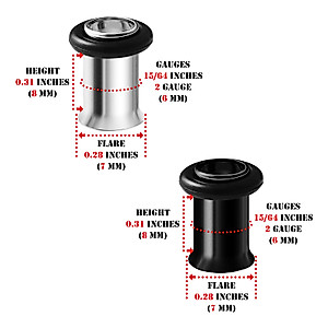 BIG GAUGES 2 Pairs 316L Surgical Steel Black 2g Gauge 6mm Single Flared Piercing Jewelry Stretcher Ear Ring Lobe Tunnel Plug BG0616