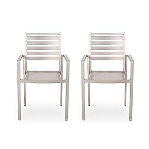 Daisy Outdoor Modern Aluminum Dining Chair (Set of 2), Silver