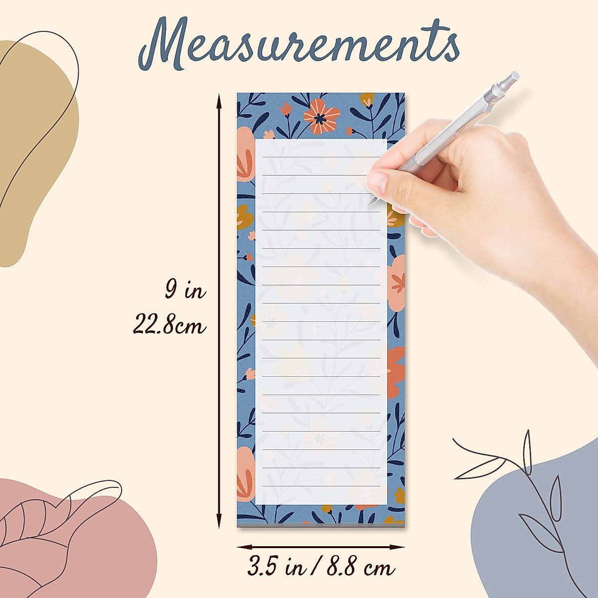 Grocery List Magnet Pad for Fridge, 6-Pack Magnetic Note Pads Lists, 60 Sheets Per Pad, 6 Cute Floral Designs, Full Magnet Back To-Do-List Notepads