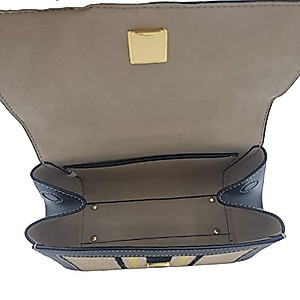 Tory Burch 136228 Juliette French Linen Natural Tan Khaki/Black With Gold Hardware Women's Top Handle Satchel Bag