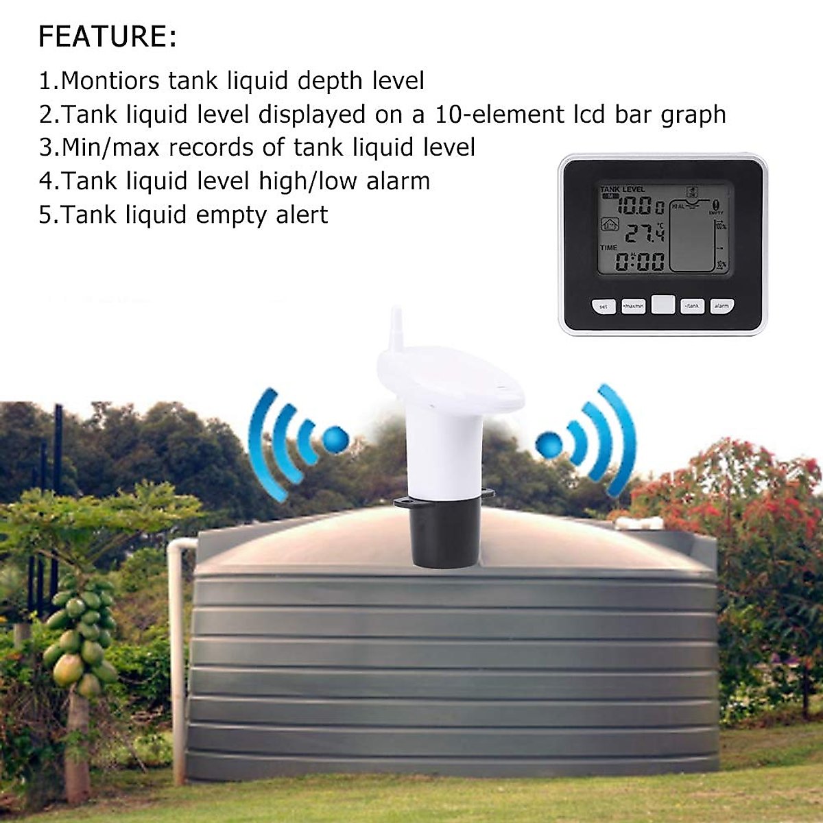 Ultrasonic Liquid Depth Level Meter Water Level Temperature Sensor