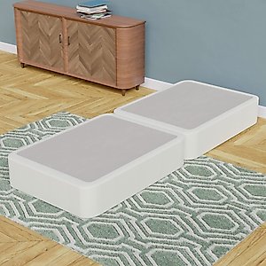 Mattress Solution 4-Inch Sturdy Box Spring for Mattress Support-Durable and Fully Assembled, Natural Wood Foundation for Queen, White