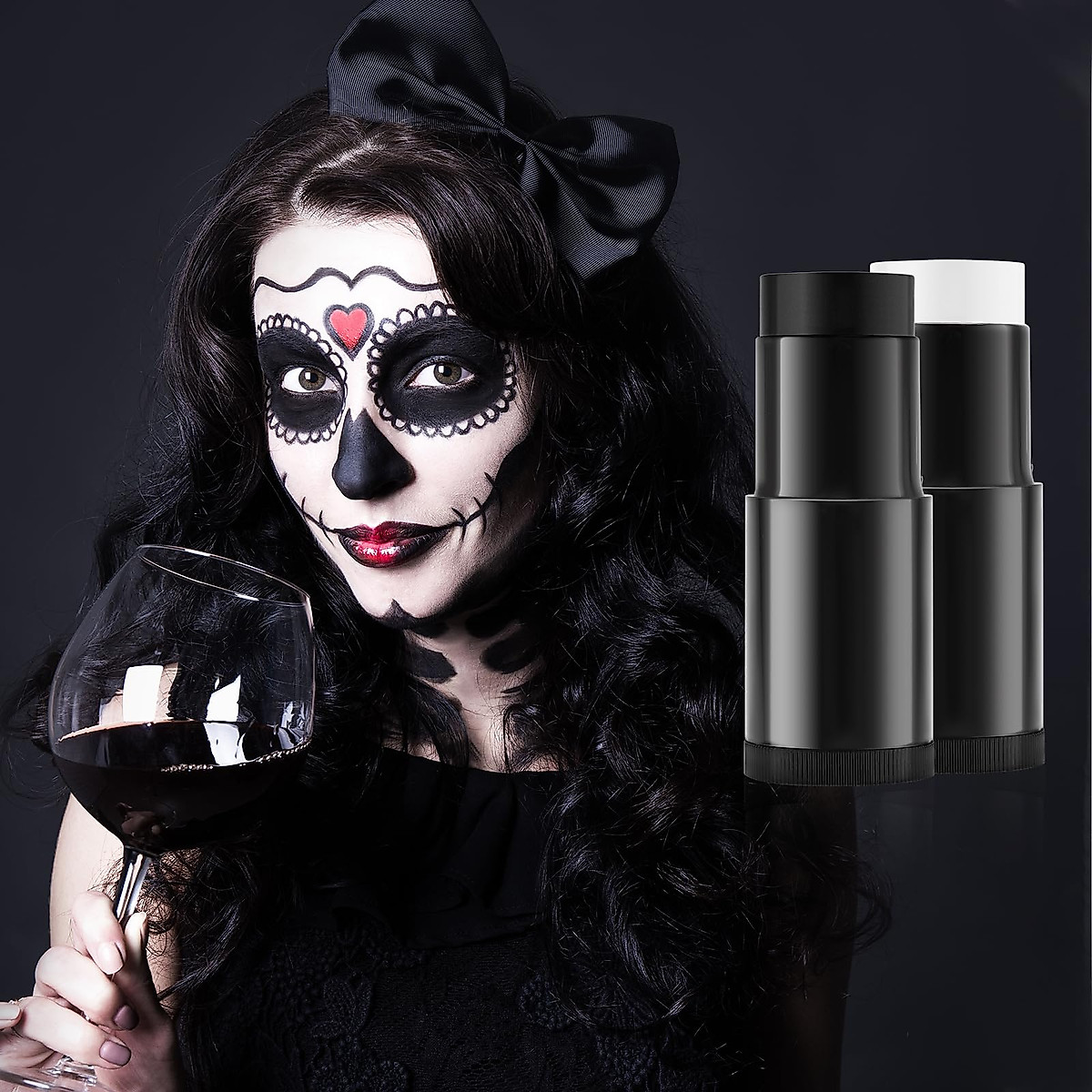 2 Pack Black White Face Paint Stick, Each Color 1 oz Cream Blendable Halloween Face Body Eye Painting Sticks for Sports Events Special Effects Makeup Kit, Full Coverage Skin Paints for Adults Kids