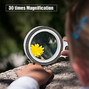 Magnifying Glass with Light, 30X Handheld Magnifying Glass, 12 LED Illuminated Lighted Magnifier for Low Vision Seniors Reading, Macular Degeneration, Soldering, Inspection, Coins, Jewelry, Exploring