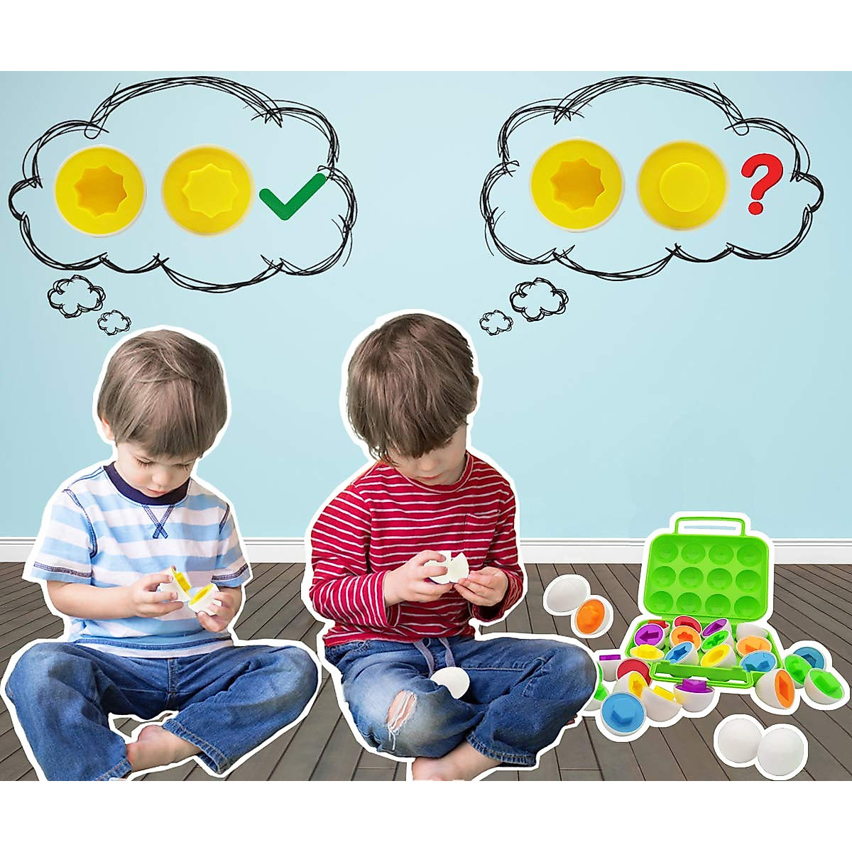 Beakabao 12pcs Color and Shape Matching Egg Set Montessori Toddler Education Classification Toys for Fine Motor Skills of The Fingers Muscles, Preschool Children Smart Puzzles Easter Gifts (Green)