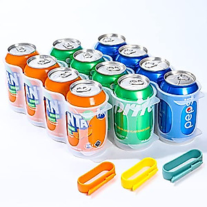 Portable Soda Can Organizer for Refrigerator Vertical Clear Plastic Fridge Soda Can Organizer with Removeable Handle Expandable Drink Beverage Holder Dispenser (Blue, 2)