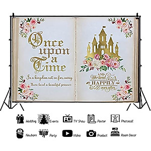 Aumeko Once Upon a Time Backdrop Pink Floral Gold Castle Princess Fairytale Birthday Party Decoration Girls First Birthday Party Photobooth Backdrop Supplies Cake Table Decorations