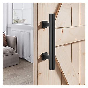TABKER Sturdy Sliding Barn Door, 12 Inches Barn Door Handle Square Pull Flush Hardware Set Wood Door Handle Interior Door Furniture Handle Hardware Saving Space