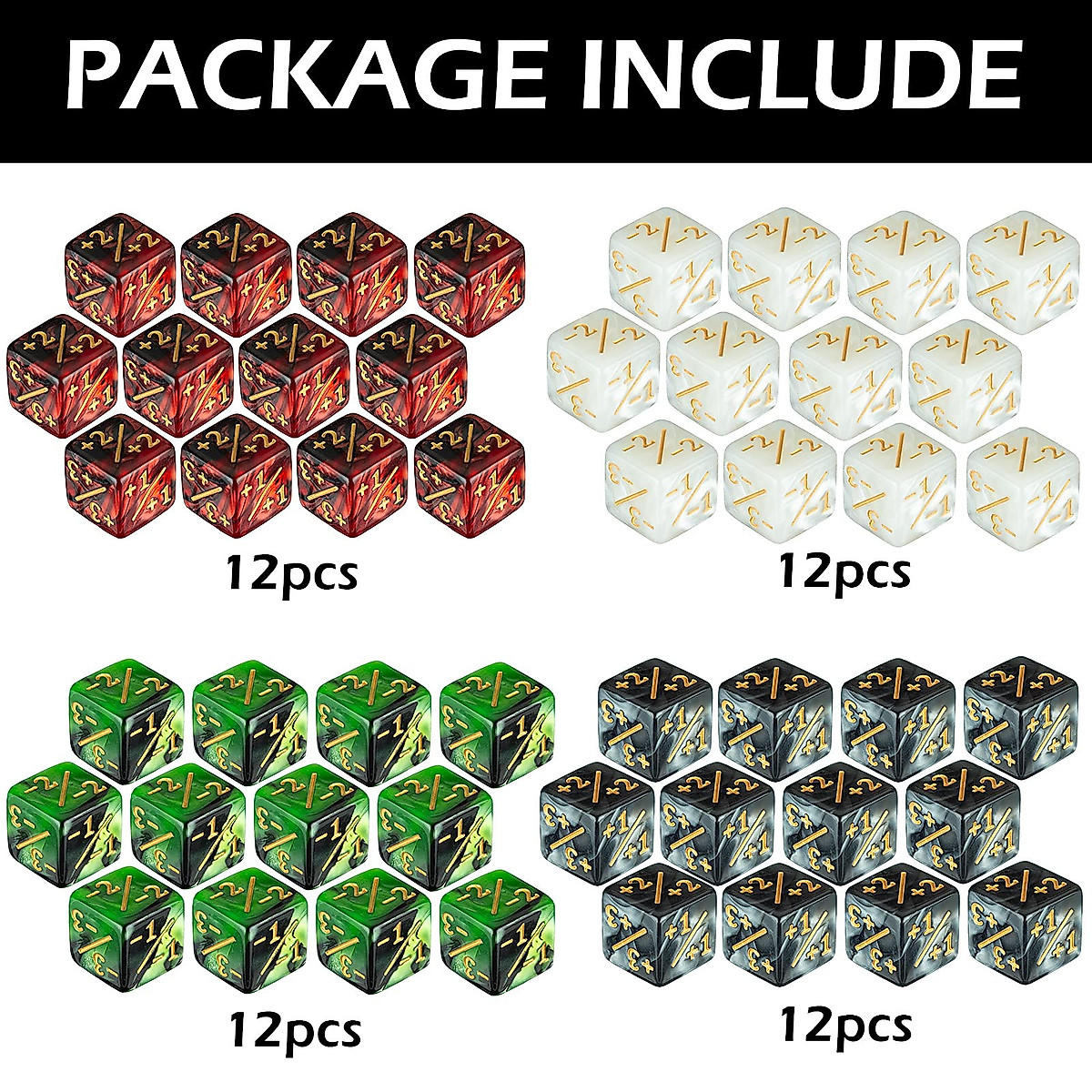 48 Pieces Magic The Gathering Token Dice Counters Marble Cube D6 Dice Loyalty Dice for CCG Creature Stats Card Gaming MTG Accessories, 4 Styles