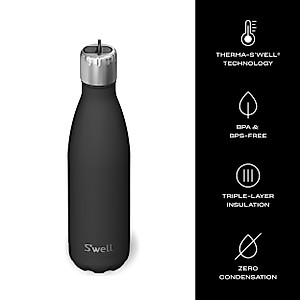 S'well Stainless Steel Water Bottle with Flip Straw Cap, 17oz, Onyx, Triple Layered Vacuum Insulated Containers Keeps Drinks Cold for 36 Hours and Hot for 10, BPA Free, Perfect for On the Go