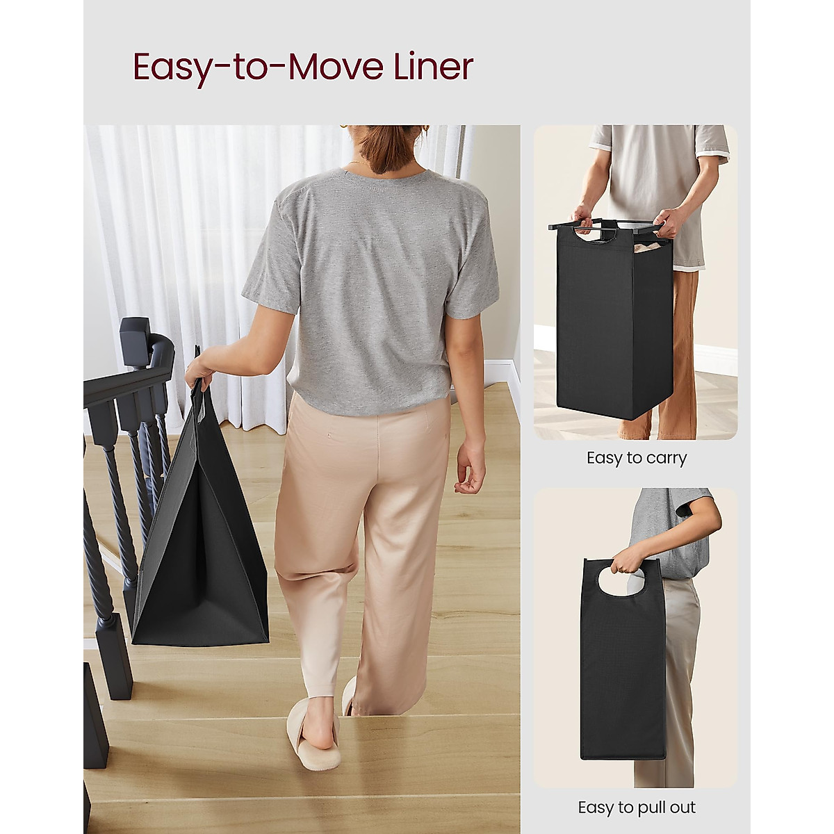 VASAGLE Laundry Hamper, Laundry Basket, 3 × 38L Laundry Sorter with 3 Bags, 1 Storage Shelf, Rustic Brown and Black UBLH301B01