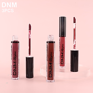 evpct DNM 3Pcs Dark Red Purple Plum Matte Liquid Lipstick Lip Stain Sets for Women Matte+Lipstick Dark Maroon Long Lasting Permanent Lipstick 24 hr Hours Magic Lipstick 24 Hours original Waterproof