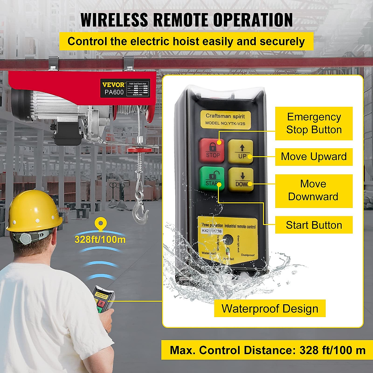 VEVOR Electric Hoist, 1320LBS Electric Winch, Steel Electric Lift, 110V Electric Hoist with Wireless Remote Control