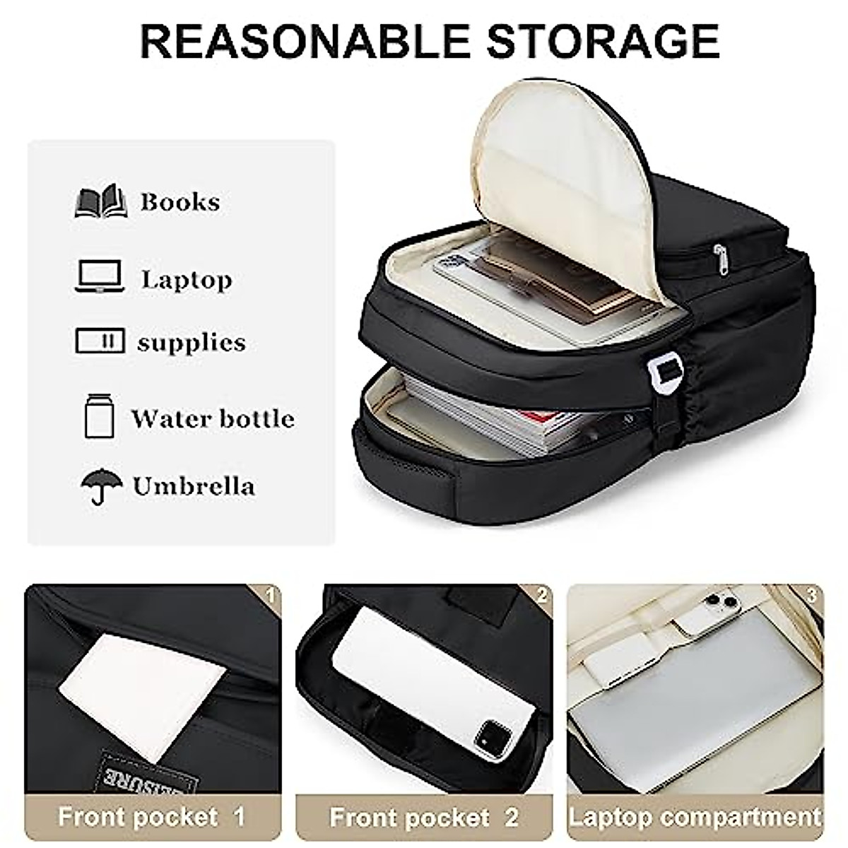 WEPOET Simple Aesthetic Black Backpacks For School,Lightweight Casual College Backpack Women,Travel Laptop Daypack Men,Waterproof Middle School Book bag For Teens Boys Girls