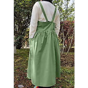 losofar Cotton Linen Square Dress Overalls Kitchen Gardening Solid Color Apron Flower Shop Smock (Green, 92cmx110cm)