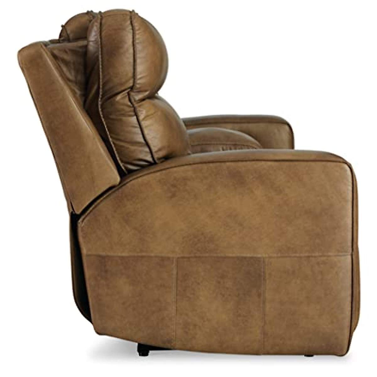 Signature Design by Ashley Game Plan Contemporary Tufted Leather Power Reclining Loveseat with Console and Adjustable Headrest, Light Brown