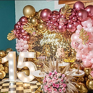 Orgnafey Chrome Hot Pink Magenta and Metallic Gold Balloon Garland Arch Kit Double Stuffed Pearl pink 140pcs Balloons for Birthday Bachelorette Baby Shower Bridal Wedding Anniversary Party Decorations