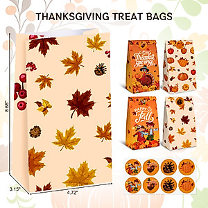 VGOODALL 36PCS Thanksgiving Treat Bags, Fall Leaves Gift Bag with Stickers Thanksgiving Gift Bags for Thanksgiving Fall Autumn Party Supplies