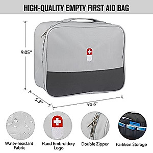 PKQP First Aid Bag, Empty Medical Supplies Organizer Bag Trauma Kit for Traveling Hiking Camping Backpacking Cycling, Gray