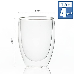 [4-Pack,12Oz] Glass Cups, Double Walled Thermo Espresso Glasses, Insulated Coffee Mugs, Drinking Glasses