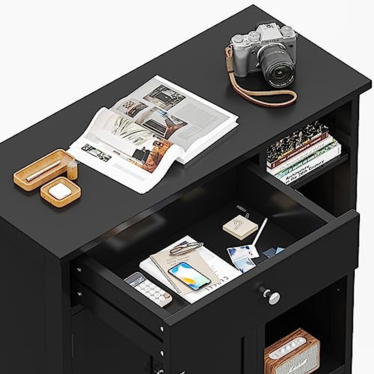 Irontar Bathroom Cabinet with Doors, Bathroom Floor Cabinet with Drawer & Adjustable Shelf, Kitchen Cupboard Storage for Living Room, Entryway, Black