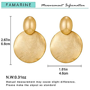 FAMARINE Matte Gold Big Disc Drop Dangle Earrings Statement Brushed Round Hammered Women Earrings Fashion Jewelry