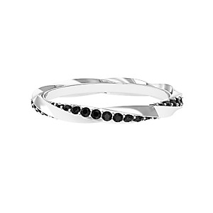 Natural Black Diamond Half Eternity Ring, AAA Quality, Certified Black Diamond Twisted Eternity Ring - Ready to Gift, 14K White Gold, Size:US 5.00