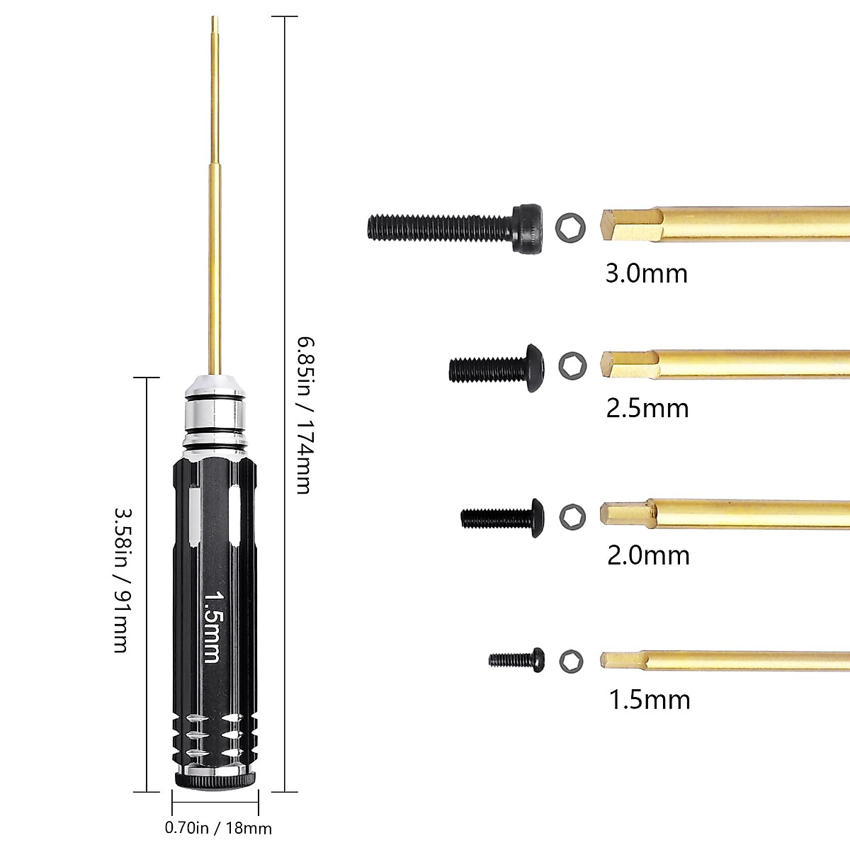 Hobbypark 1.5mm 2.0mm 2.5mm 3.0mm Hex Screw Driver Set Titanium Hexagon Screwdriver Allen Wrench Tool Kit for RC Car Multi-Axis FPV Racing Drone RC Quadcopter Helicopter Models