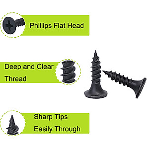 #6 X 5/8" Wood Screws 100pcs Black Flat Phillips Screws Self Tapping Wood Screws Carbon Steel Assorted Drywall Screws for Wood, Cabinet, Furniture