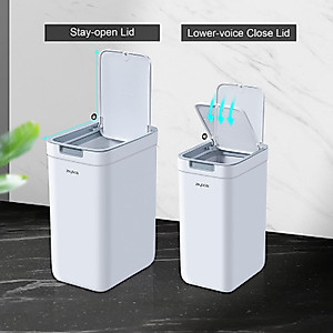 funest Bathroom Trash Can with Lid, 2 Pack Small Garbage Can for Bedroom with Pop-Up Lid, S01 Dog Proof Trash Bin, Plastic Wastebasket for Office, Living Room (3.6 Gal with Lid + 2.4 Gal with Lid)