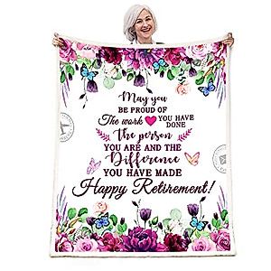 Onecmore Happy Retirement Throw Blanket Gifts for Women Best Female Retirement Gifts Ideas Print for Mom,Nurse,Doctor,Teacher,Police Lightweight Cozy Home Decor Soft Warm for Living Room Sofa 50"x60"