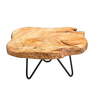 TJ Global Natural Edge Wooden Stand with Hairpin Legs for Displaying Cakes, Plants, Candles, Decor (L9 x W8.5 x H4)