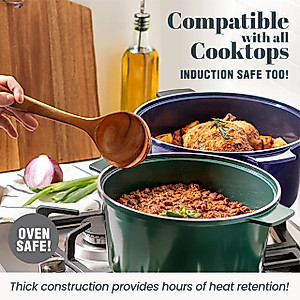 Granitestone Dutch Oven, 5 Quart Ultra Nonstick Enameled Lightweight Aluminum Dutch Oven Pot with Lid, Round 5 Qt. Stock Pot, Dishwasher & Oven Safe, Induction Capable, 100% PFOA Free, Cobalt Blue