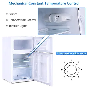 KOTEK Mini Fridge with Freezer, 3.2 Cu.Ft Compact Refrigerator with Reversible 2 Doors, 7 Level Adjustable Thermostat & Removable Shelves, Small Refrigerator for Bedroom/Office/Dorm/Apartment (White)