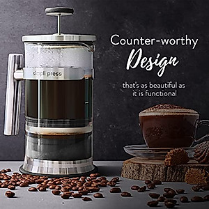 Simpli Press French Press Coffee & Tea Maker - Easy Cleanup & Customizable Smooth Coffee - Patented - Plastic-Free Premium Stainless Steel 34 oz - Black Color