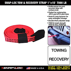 Tow & Recovery Strap 1" x15' 7,000 lb (USA!) with Hook & Loop Storage Fastener