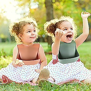 Eascrozn Silicone Baby Bibs for Babies & Toddlers Set of 3, BPA Free Unisex Soft Adjustable Fit Waterproof Feeding Bibs