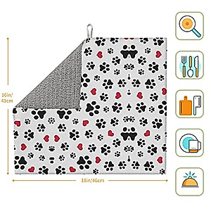 Love Cat Paw Heart Puppy Foot Print Printed Drying Mat For Kitchen Ultra Absorbent Microfiber Dishes Drainer Mats Non-Slip Silicone Quick Dry Pad - 18 X 16inch