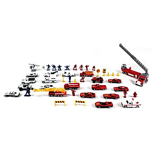 Diecast Police and Rescue Emergency Crew With Play Mat, 46 Pcs Toy Playset Emergency Vehicle Theme