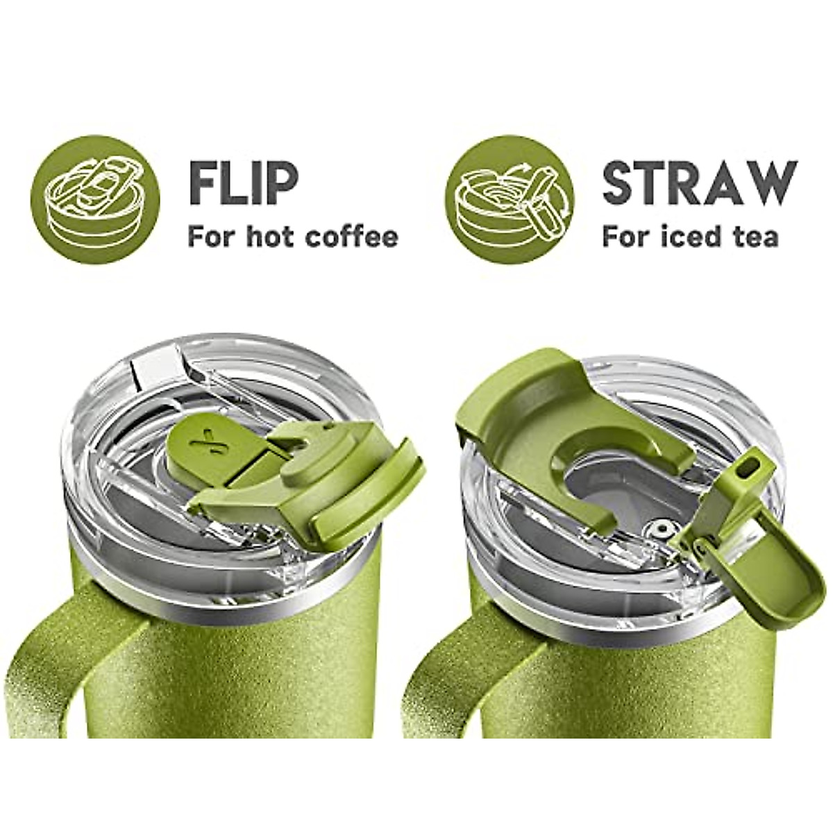 Meoky 14oz Insulated Coffee Mug with Lid and Handle, 100% Leak Proof Stainless Steel Coffee Cup with Tritan Lid, Double Wall Vacuum Coffee Tumbler with Handle (Forest)