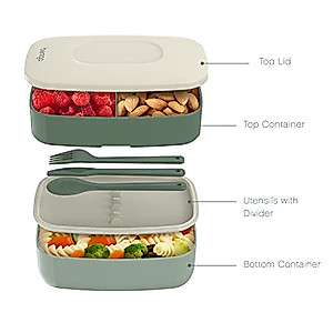 Bentgo Classic - All-in-One Stackable Bento Lunch Box Container - Modern Bento-Style Design Includes 2 Stackable Containers, Built-in Plastic Utensil Set, and Nylon Sealing Strap (Khaki Green)