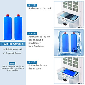 COSTWAY Evaporative Cooler, Portable Cooling Fan with Remote Control, 3-Mode, 3-Speed and 7.5H Timer Function, Include Ice Crystal Boxes, Water Tank and Casters, Bladeless Cooler for Home Office
