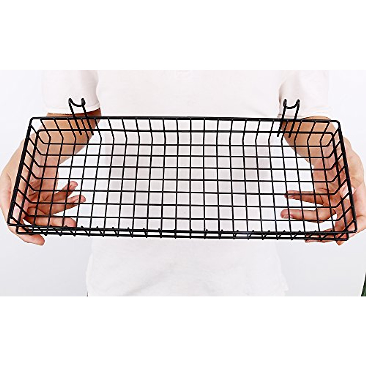Kaforise Hanging Basket for Wire Wall Grid Panel, Multi-Function Wall Storage and Display Basket, Large Size, Black Painted
