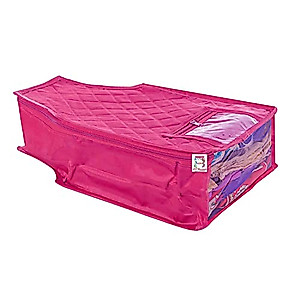 atorakushon 6 Piece Fabric Satin Blouse Cover Clothes Storage Bag Set With Transparent Window Wardrobe Garments Organizers (Pink)