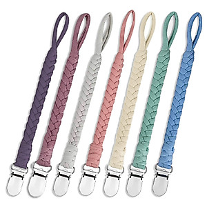7 Pcs Braided Pacifier Clip Baby Girls for Boys, Handmade Cotton Pacifier Holder Binky Clips Fits All Pacifiers Modern Unisex Smoother Clip Baby Gifts