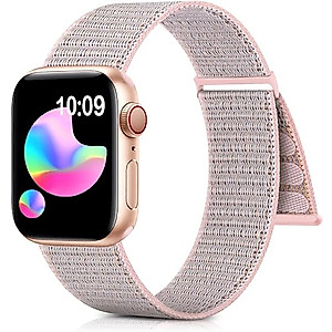 Nylon Sport Loop Bands for Apple Watch Band 38mm 40mm 41mm 42mm 44mm 45mm, Pink Sand Adjustable Stretchy Elastic Braided Strap Wristband Replacement for iWatch Series 9 8 7 6 SE 5 4 3 2 1 Women/Men